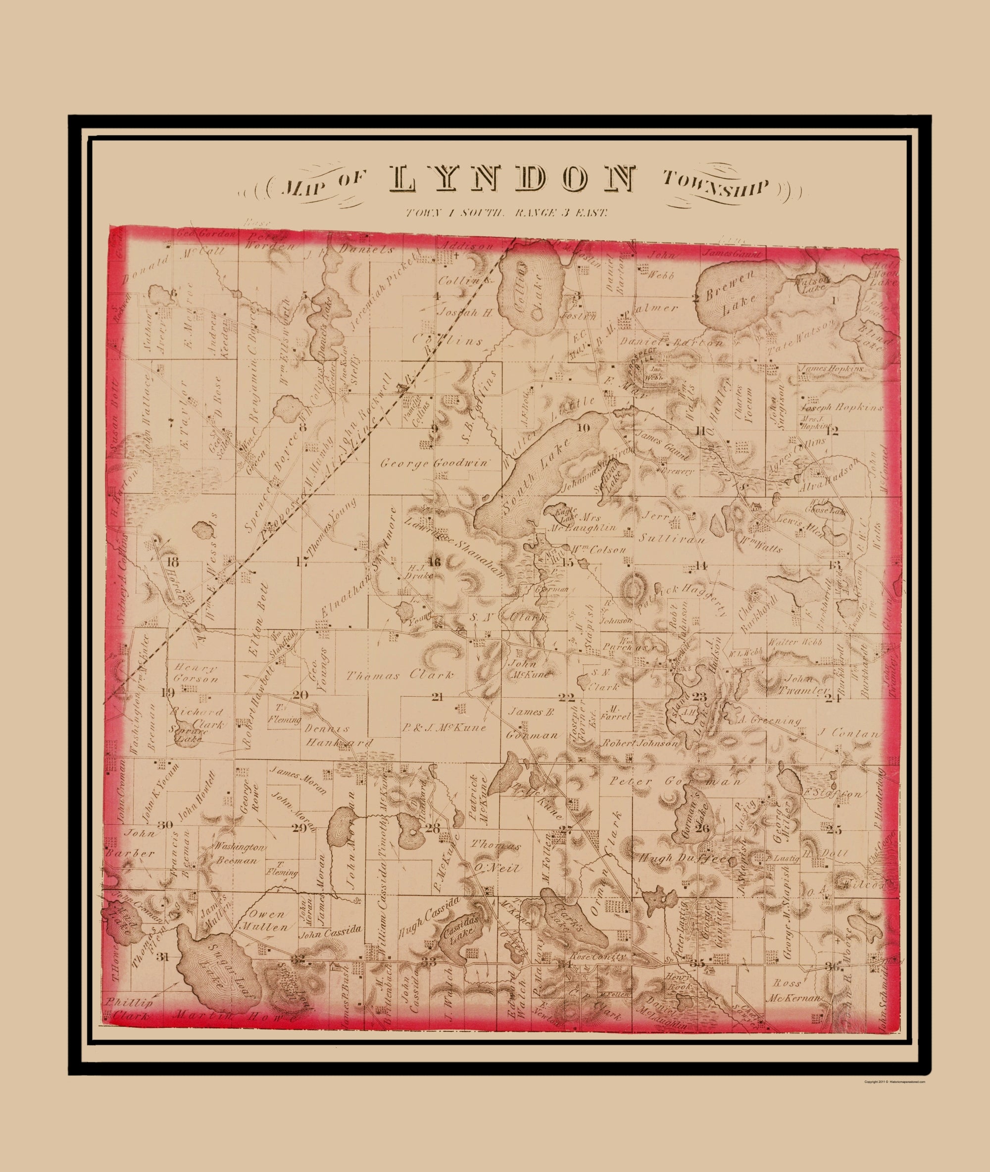 Historic County Map - Lyndon County Michigan - Everts 1874 - 23 x 27.2 ...