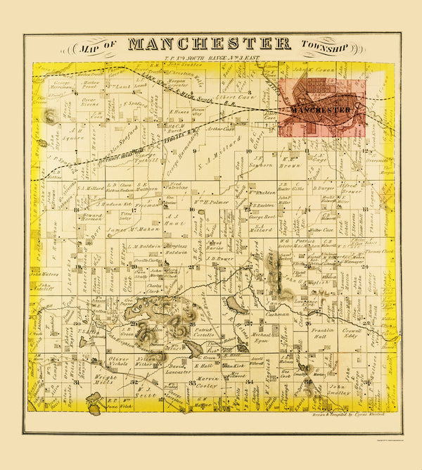 Historic County Map - Manchester County Michigan - Everts 1874 - Vinta ...