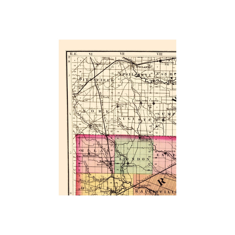 Historic County Map - Monroe County Michigan - Walling 1873 - 23 x 30 ...
