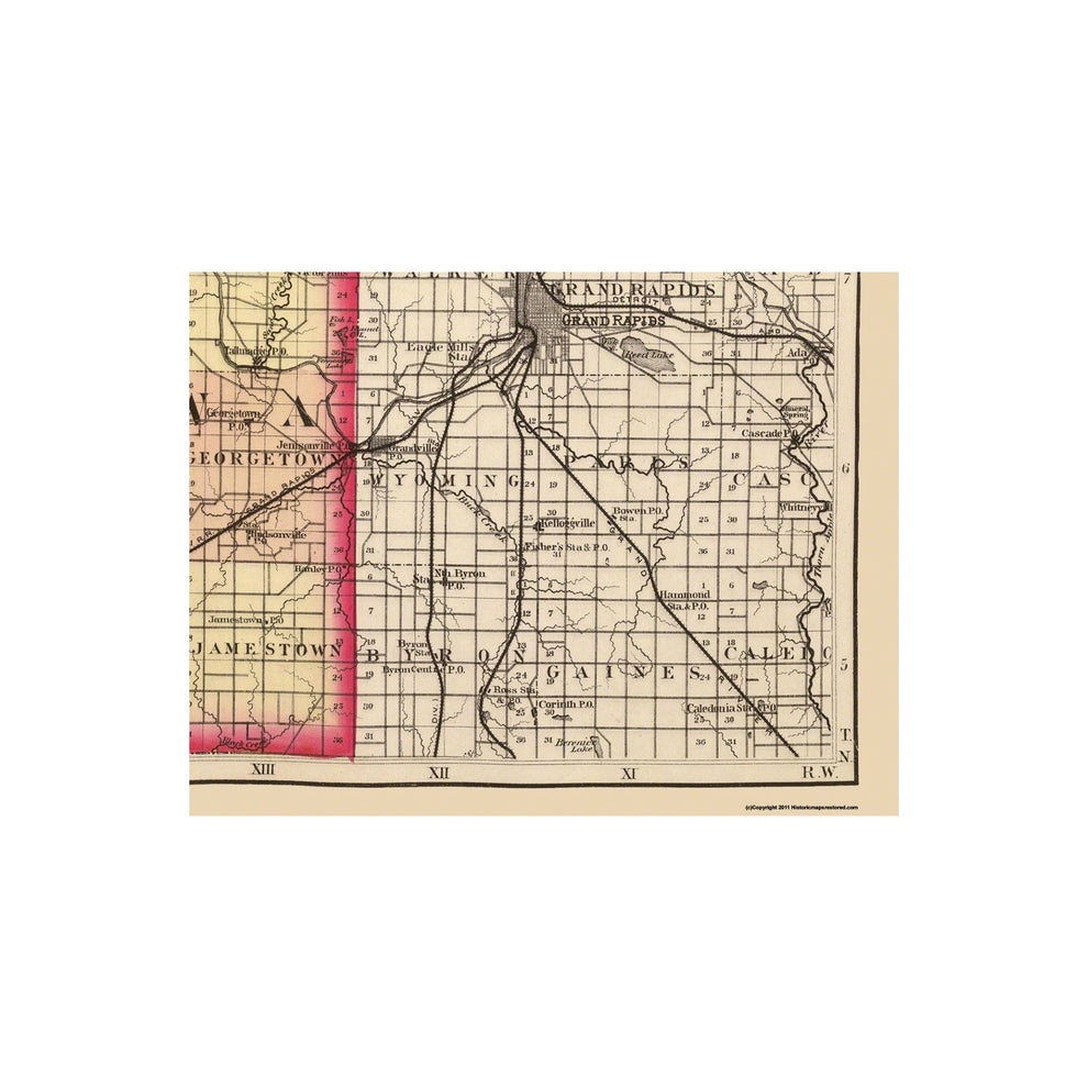 Historic County Map - Ottawa County Michigan - Walling 1873 - 30 x 23 ...