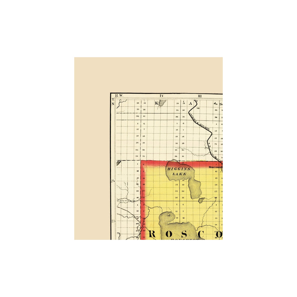 Historic County Map - Roscommon County Michigan - Walling 1873 - 23 x ...
