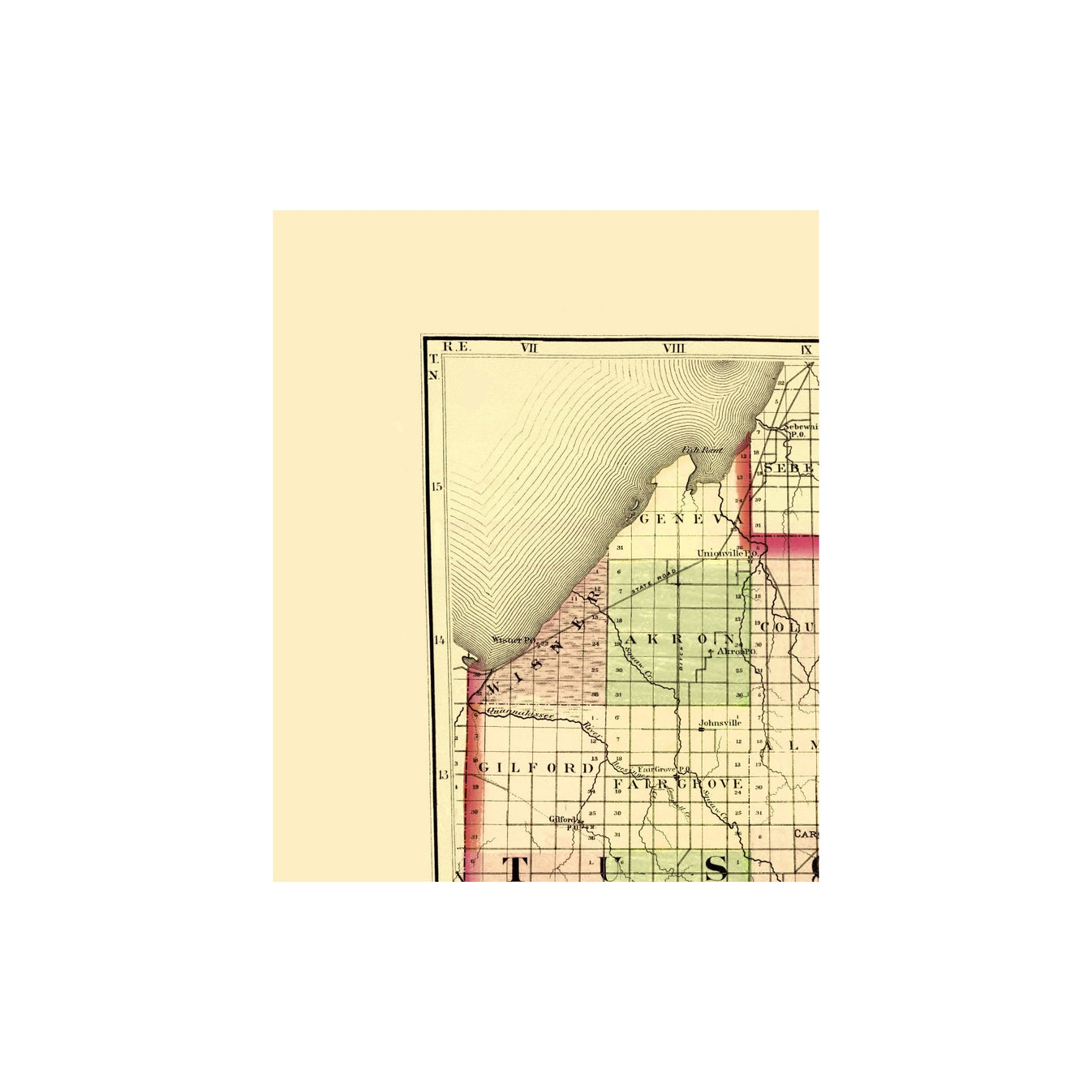 Historic County Map - Tuscola County Michigan - Walling 1873 - 23 x 28 ...