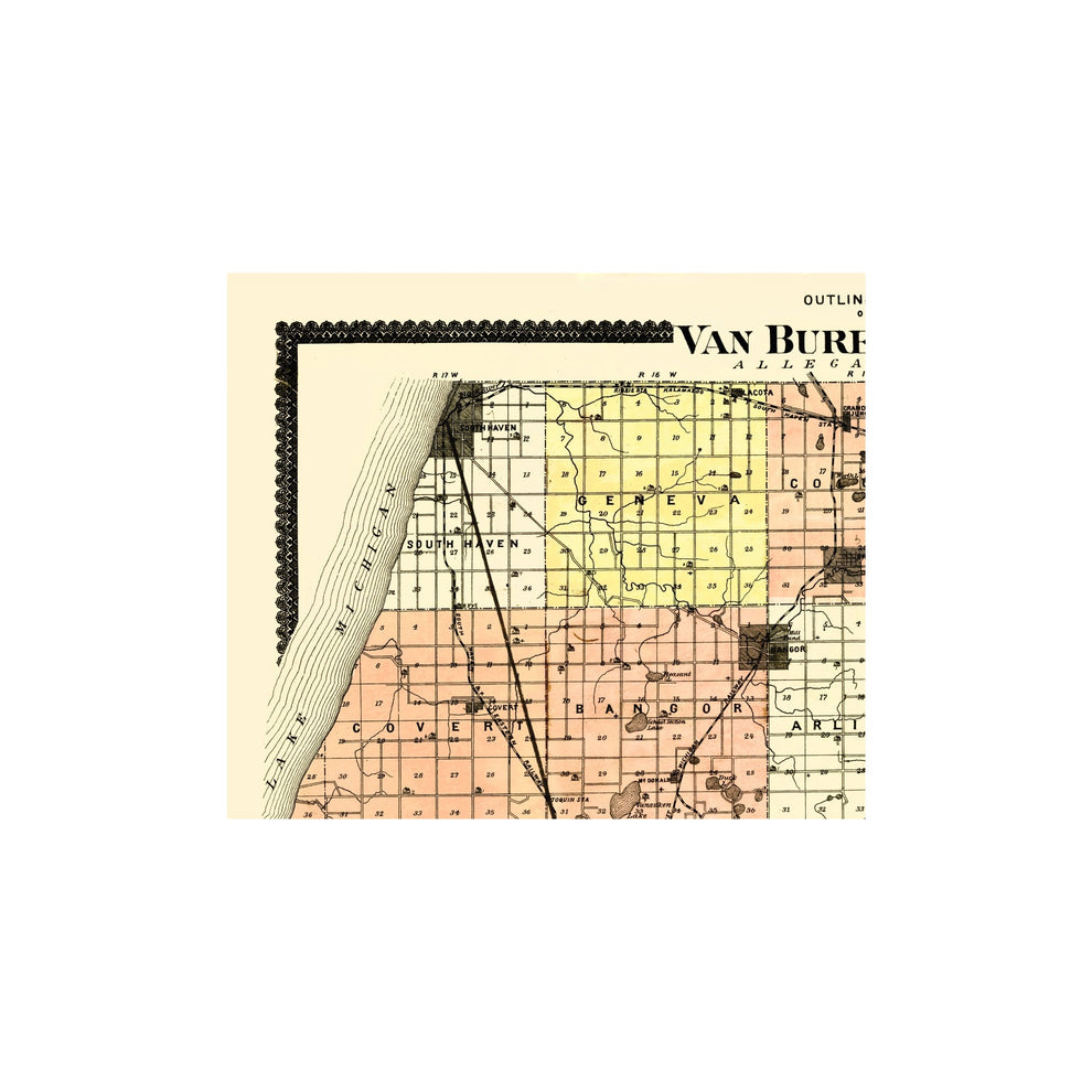 Historic County Map - Van Buren County Michigan - Goss 1895 - 23 x 26 ...