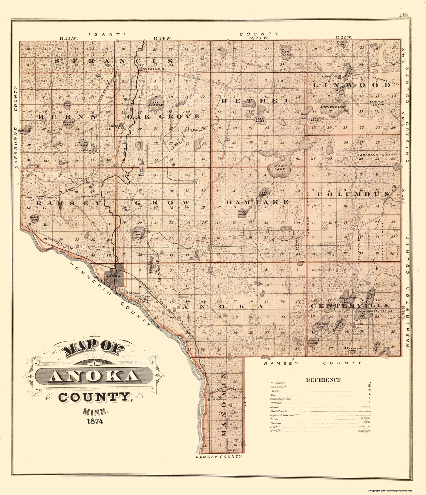 Historic County Map - Anoka County Minnesota - Andreas 1874 - Vintage ...