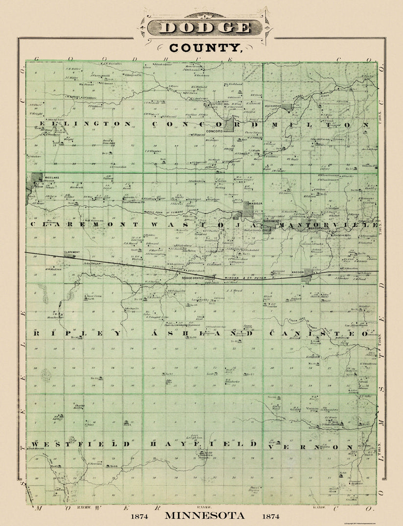 Historic County Map - Dodge County Minnesota - Andreas 1874 - Vintage ...