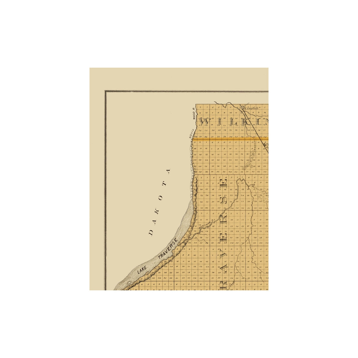 Historic County Map - Grant Traverse Big Stone Stevens Counties Minnes ...