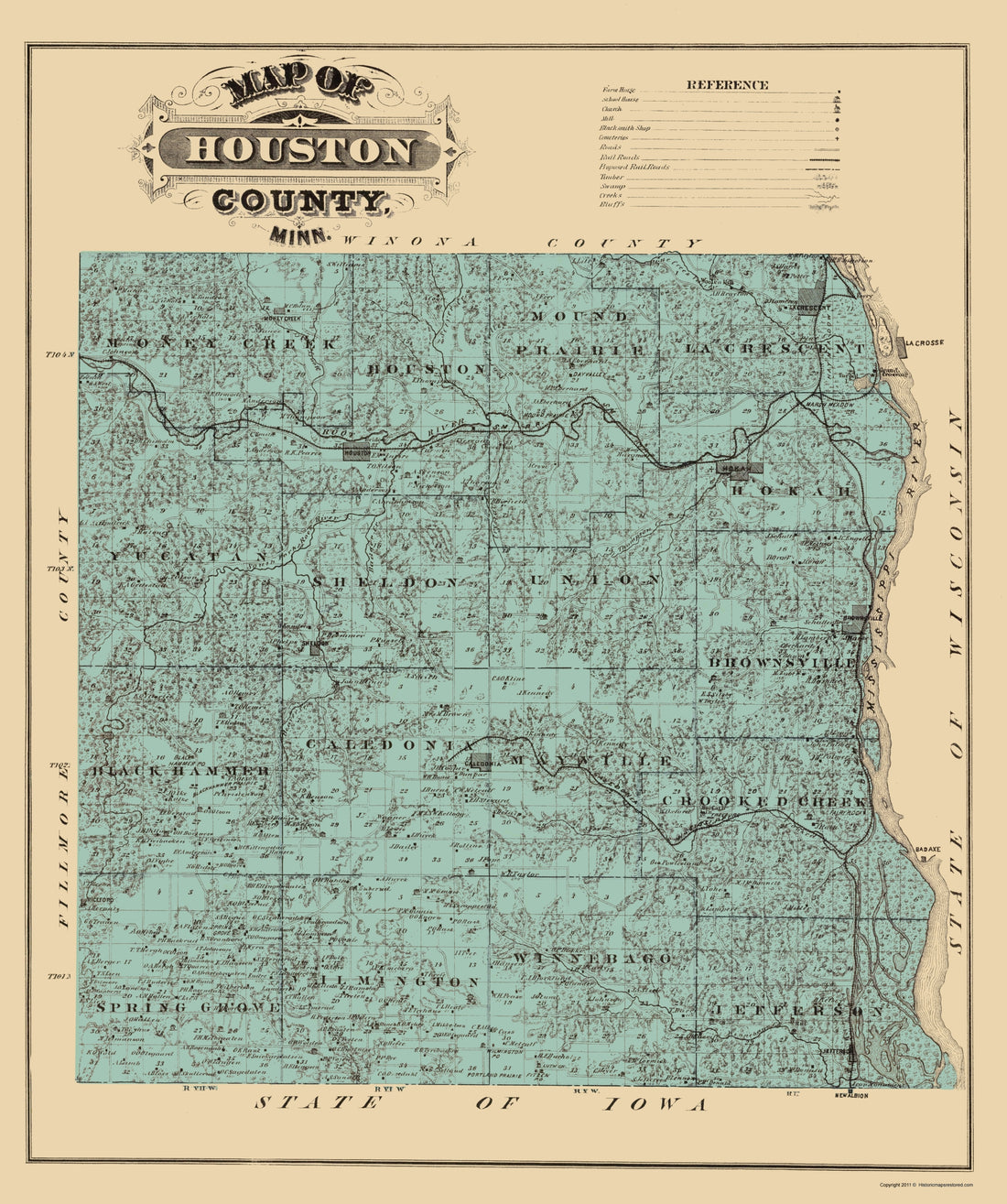Historic County Map - Houston County Minnesota - Andreas 1874 - Vintag ...