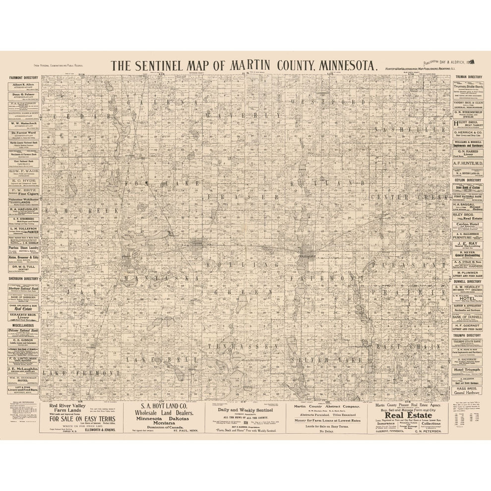 Historic County Map - Martin County Minnesota - Day 1901 - Vintage Wal ...