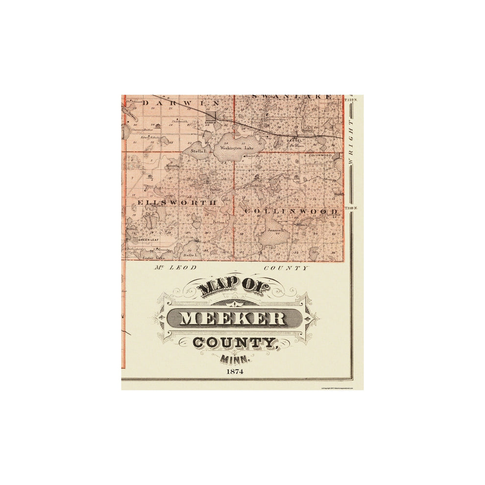 Historic County Map - Meeker County Minnesota - Andreas 1874 - 23 x 28 ...