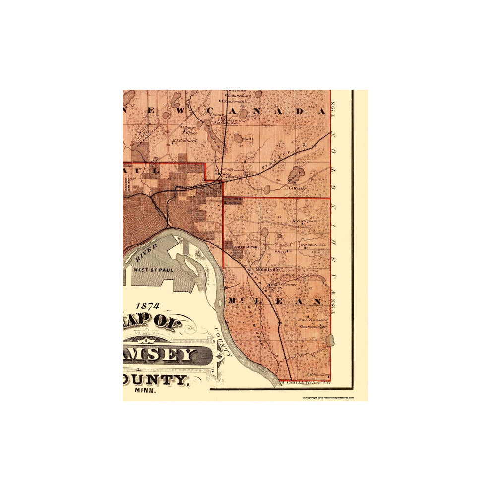 Historic County Map - Ramsey County Minnesota - Andreas 1874 - 23 x 29 ...