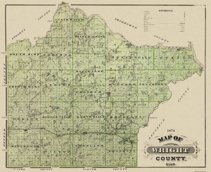 Historic County Map - Wright County Minnesota - Andreas 1874 - Vintage ...
