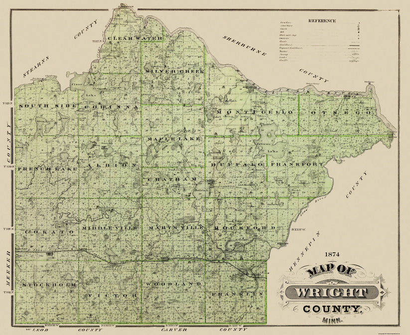 Historic County Map - Wright County Minnesota - Andreas 1874 - Vintage ...