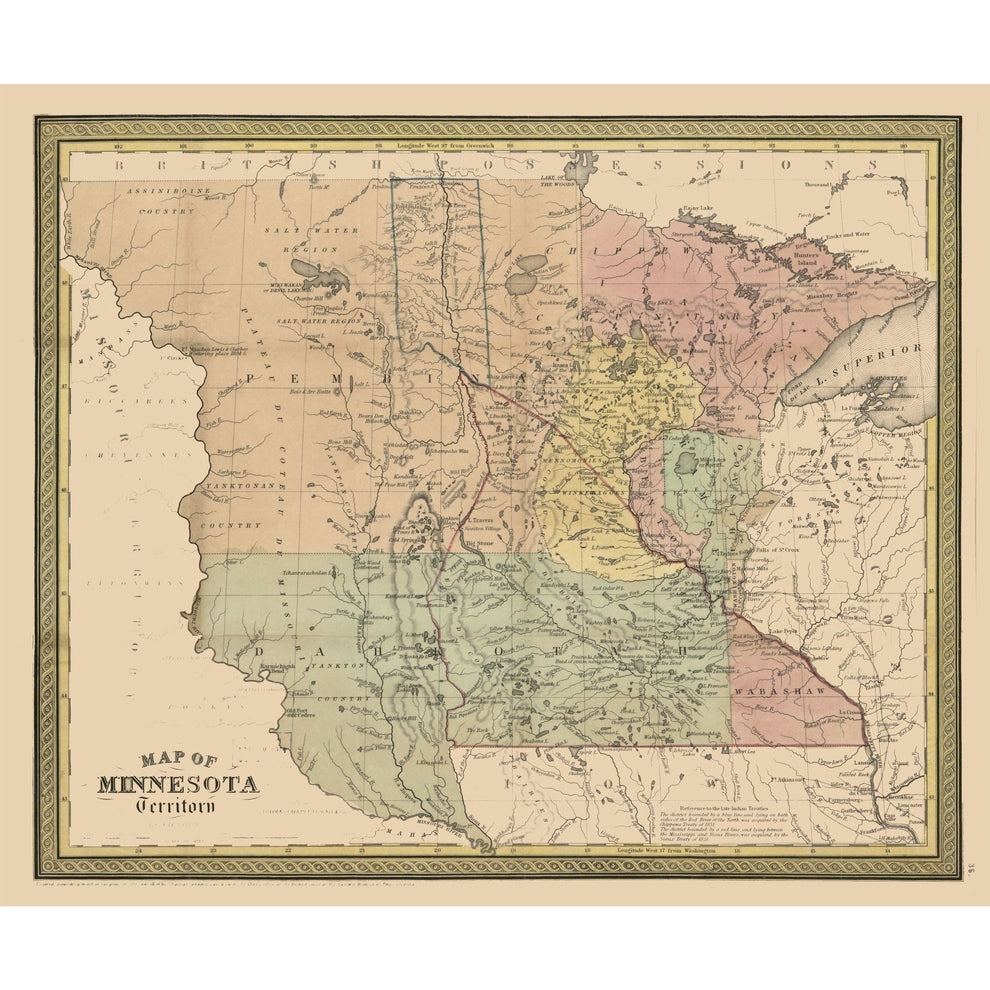 Historic State Map - Minnesota - Coperthwait 1852 - Vintage Wall Art ...