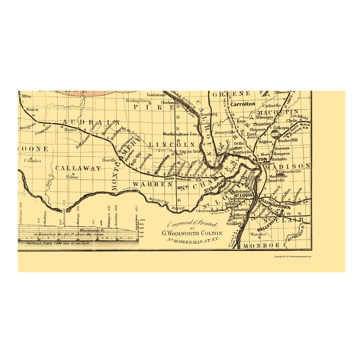 Railroad Map - Hannibal and St Joseph Railroad - Colton 1860 - 23 x 41 ...