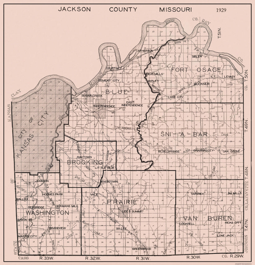 Historic County Map - Jackson County Missouri - 1929 - Vintage Wall Ar ...