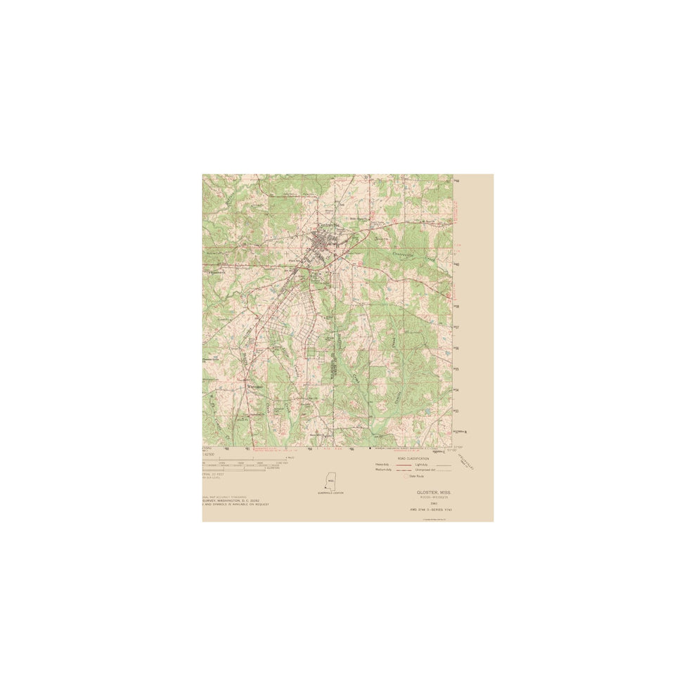Topographical Map - Gloster Mississippi Quad - USGS 1961 - 23 x 27.45 ...