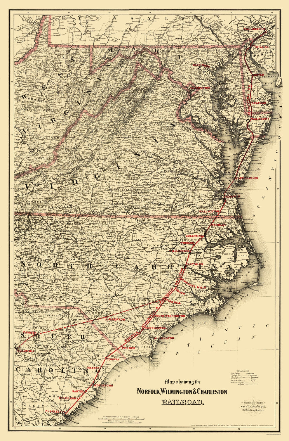 Railroad Map - Norfolk Wilmington and Charleston Railroad - Colton 189 ...