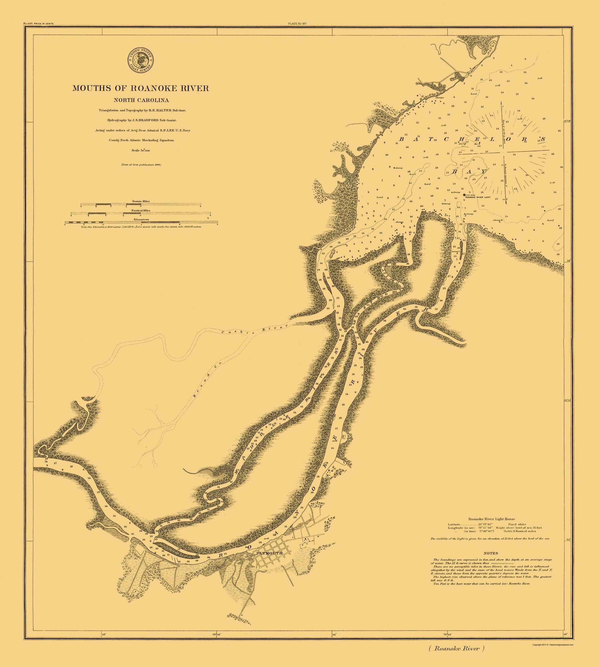 Historic Nautical Map - Roanoke River Mouth - USCS 1864 - 23 x 25.56 ...