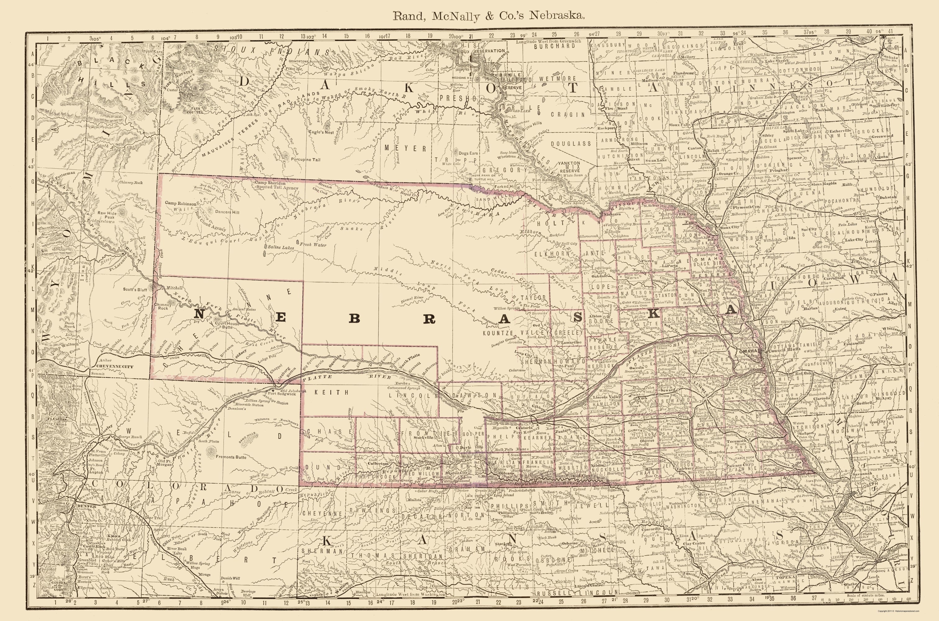 Historic State Map - Nebraska - Rand McNally 1879 - 23 x 34.79 - Vinta ...