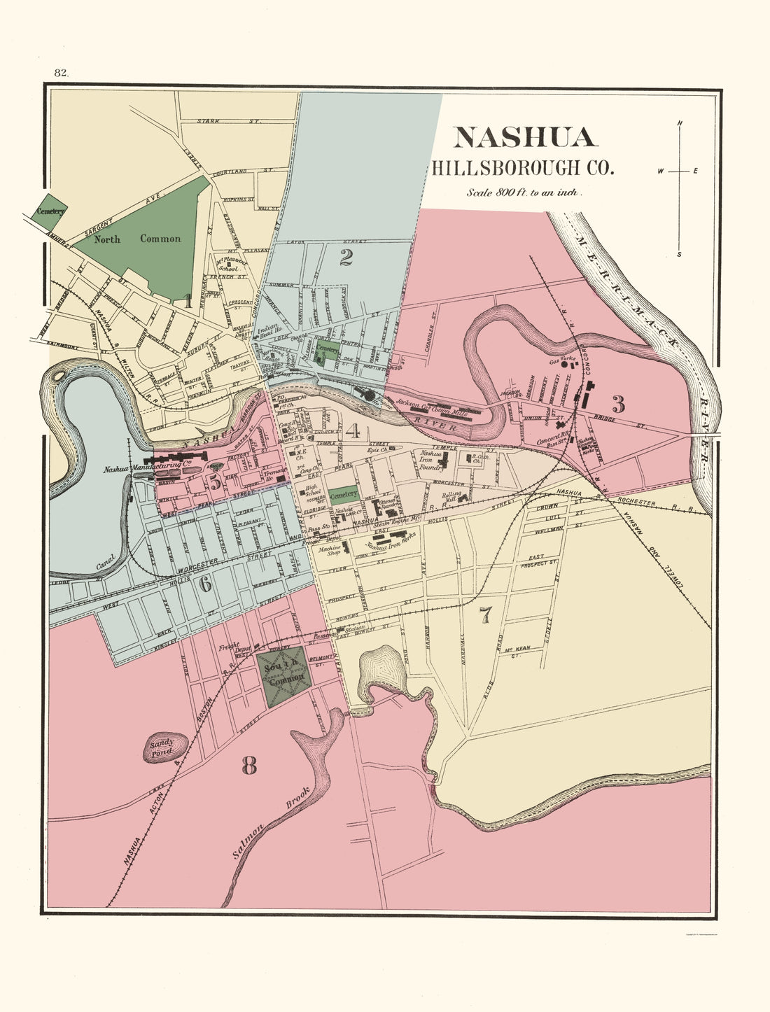 Historic City Map - Nashua New Hampshire - Hitchcock 1877 - Vintage Wa ...
