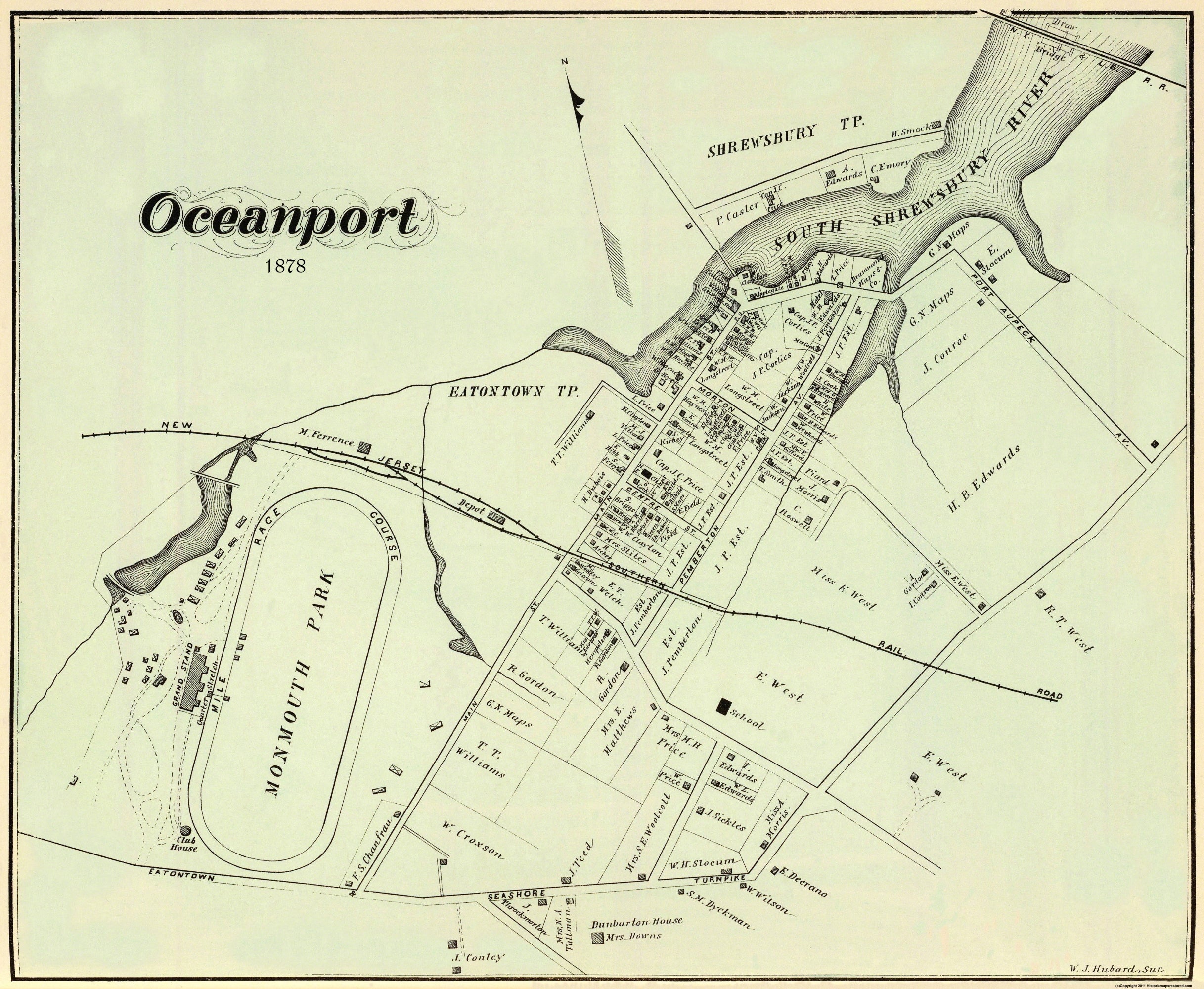 Historic City Map - Oceanport New Jersey - Hubard 1878 - 28 x 23 - Vin ...