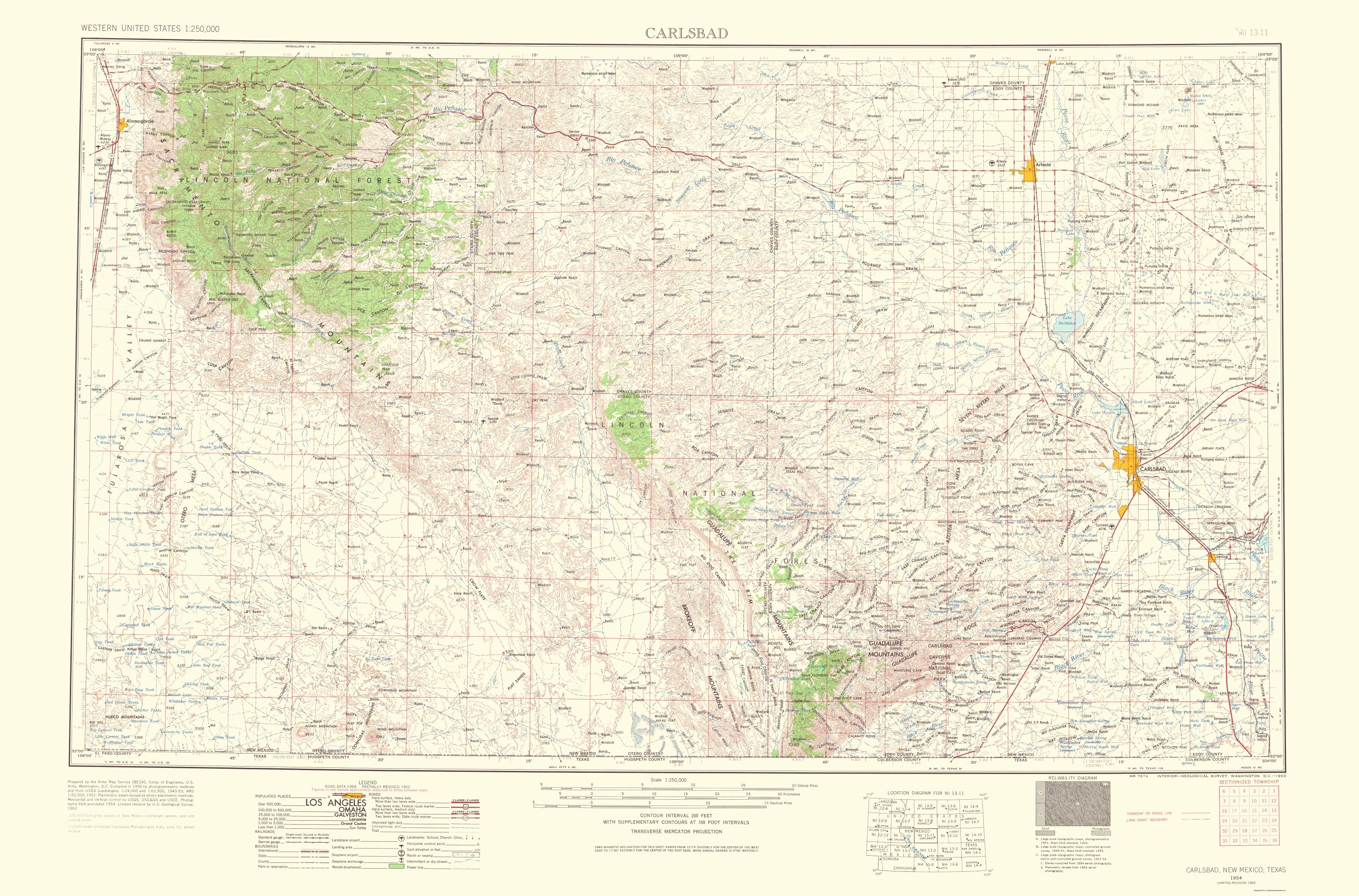 Topographical Map - Carlsbad New Mexico Quad - USGS 1963 - 23 x 34.91 ...