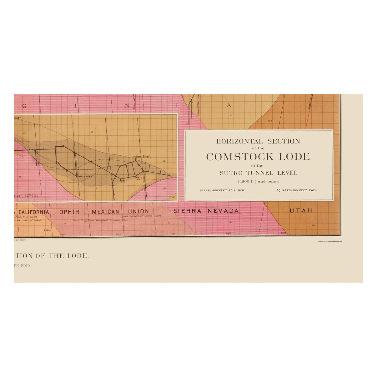 Historic Mine Map - Nevada Comstock Lode Sutro Tunnel Geology - Becker ...