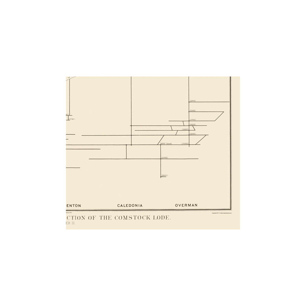 Historic Mine Map - Nevada Comstock Lode Vertical Projection 3 - Becke ...
