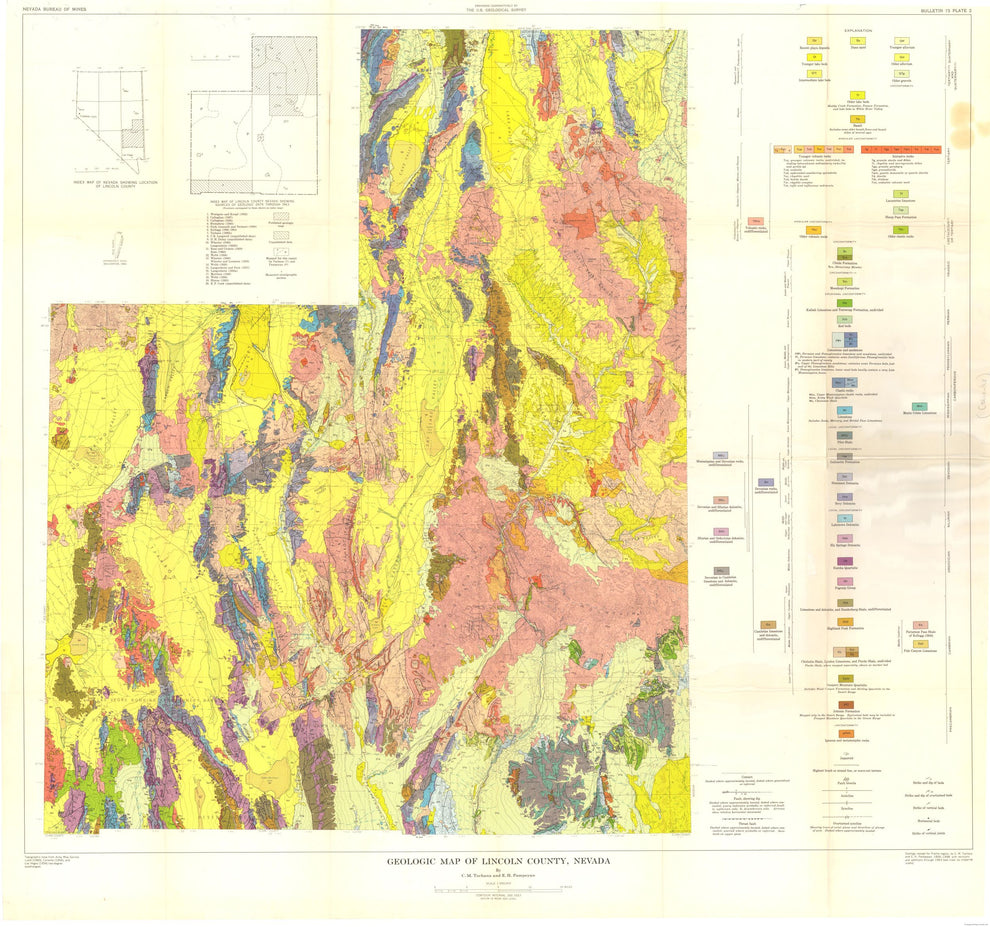Historic Mine Map - Nevada Lincoln County Mines - Tschanz 1954 - Vinta ...