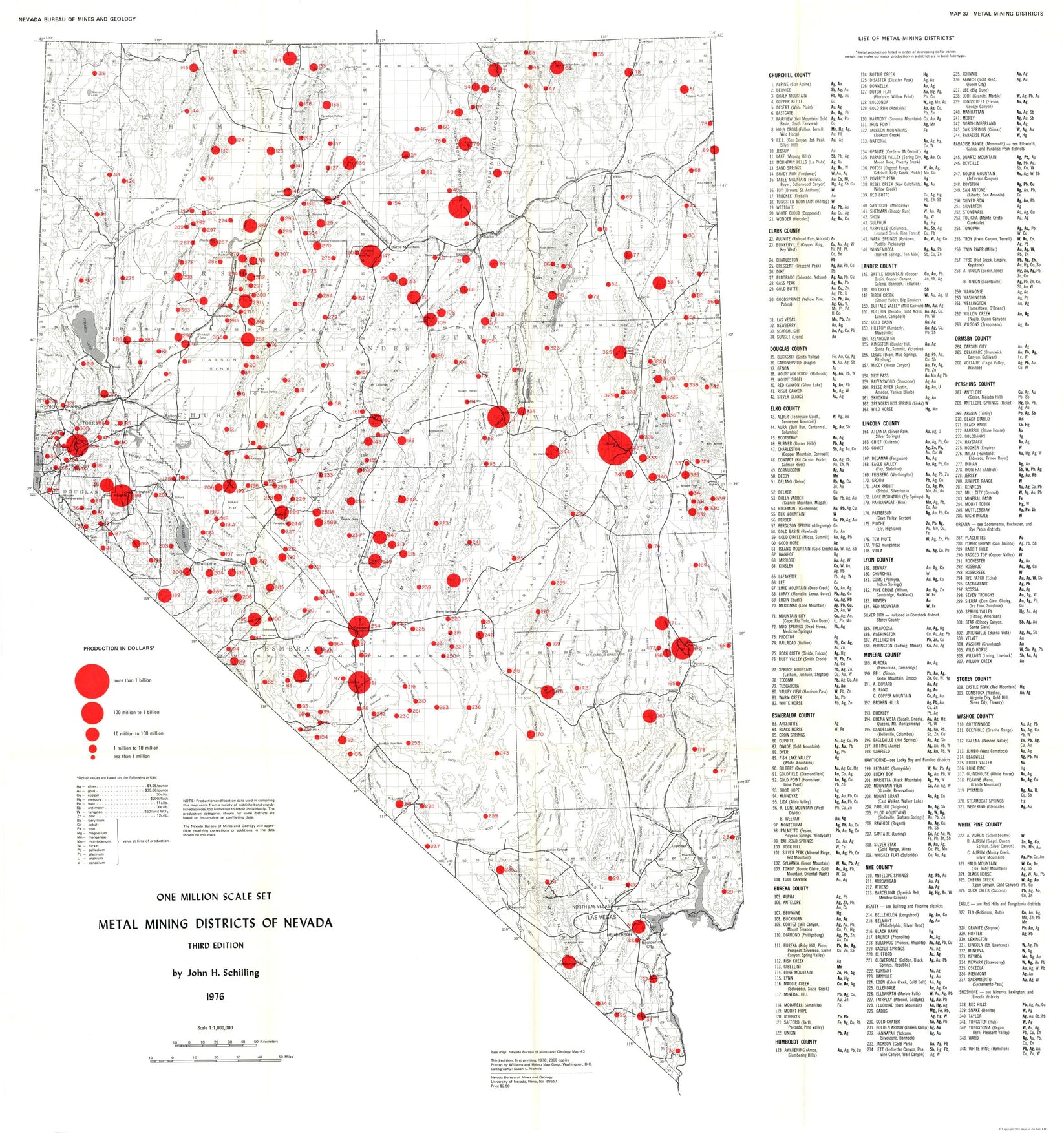 Historic Mine Map - Nevada Metal Mining Districts - Schilling 1976 - V ...