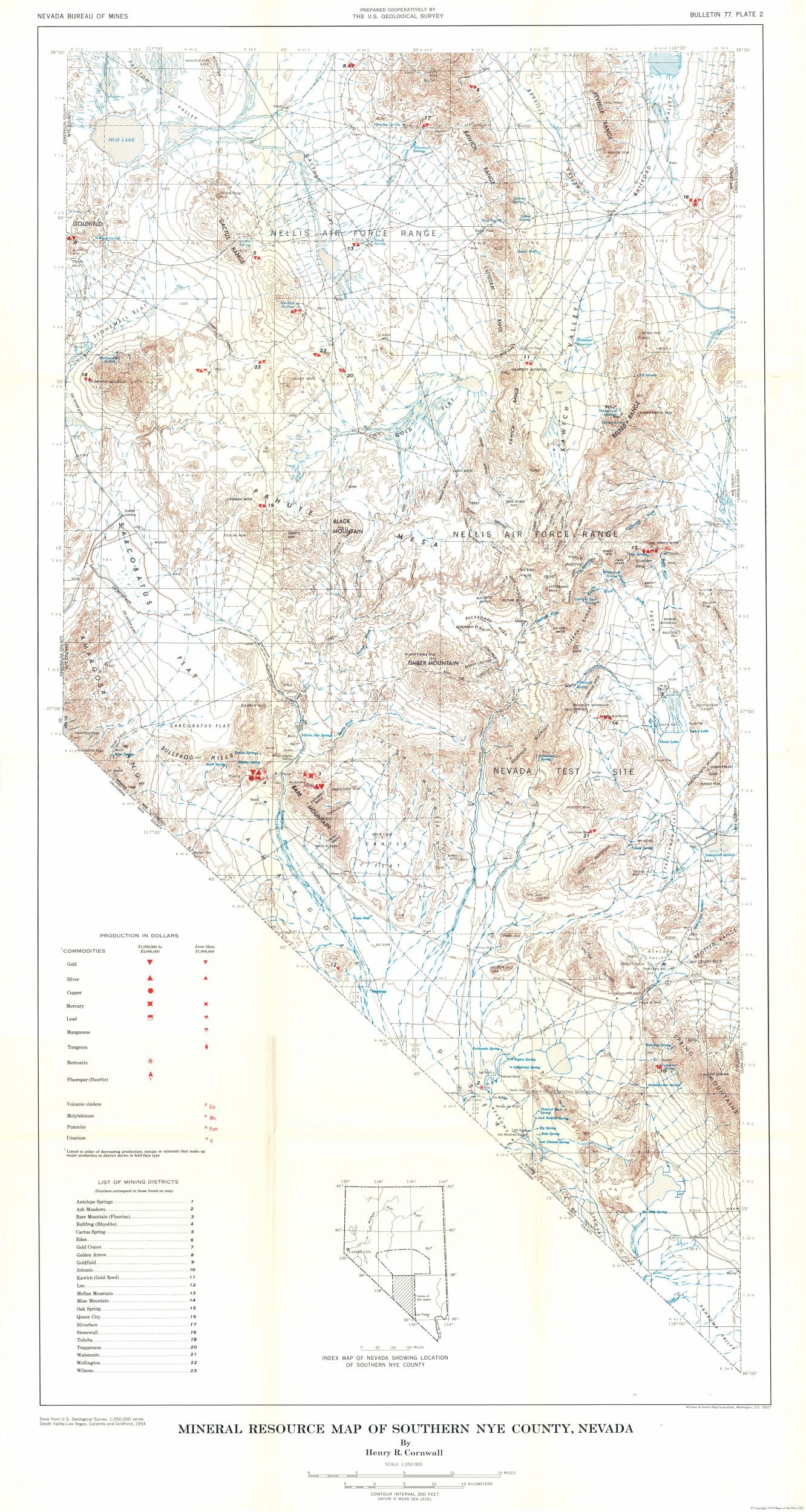 Historic Mine Map - Nevada Southern Nye County Minerals Mines - Cornwa ...