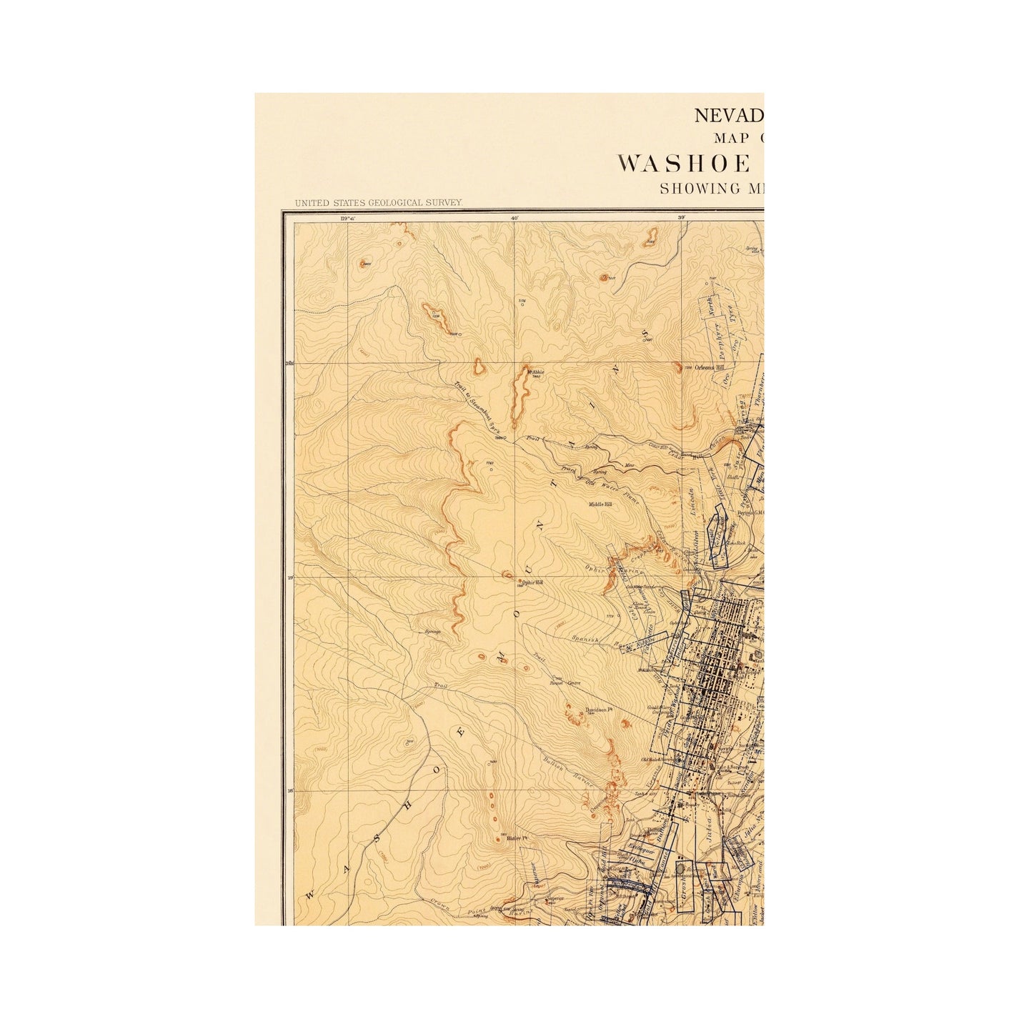 Historic Mine Map - Nevada Washoe Mining District Claims - Hoffman 188 ...
