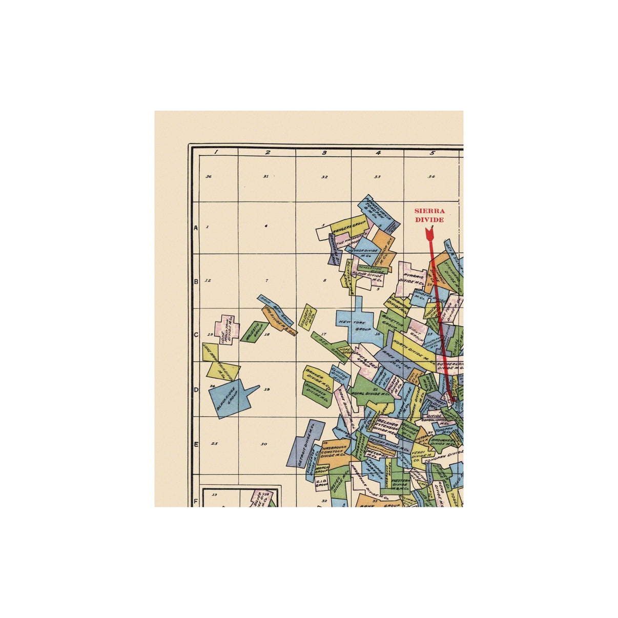 Historic Mine Map - Nevada Divide Mining District - Codd 1919 - 23 x 2 ...