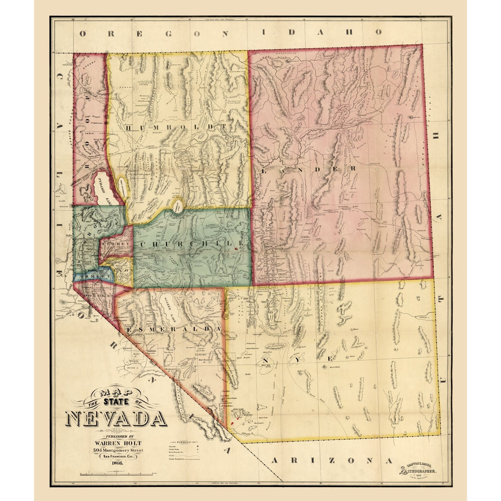 Historic State Map - Nevada - Holt 1866 - Vintage Wall Art – Maps of ...