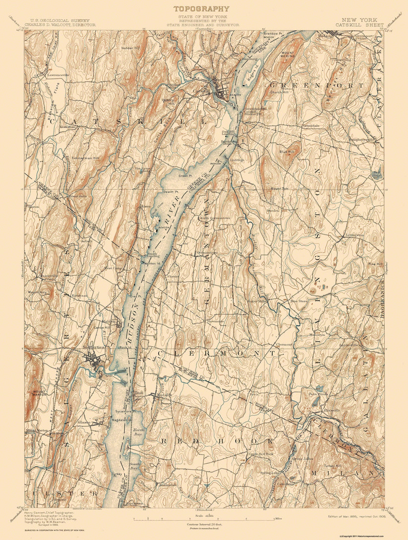 Topographical Map - Catskill New York Sheet - USGS 1895 - Vintage Wall ...