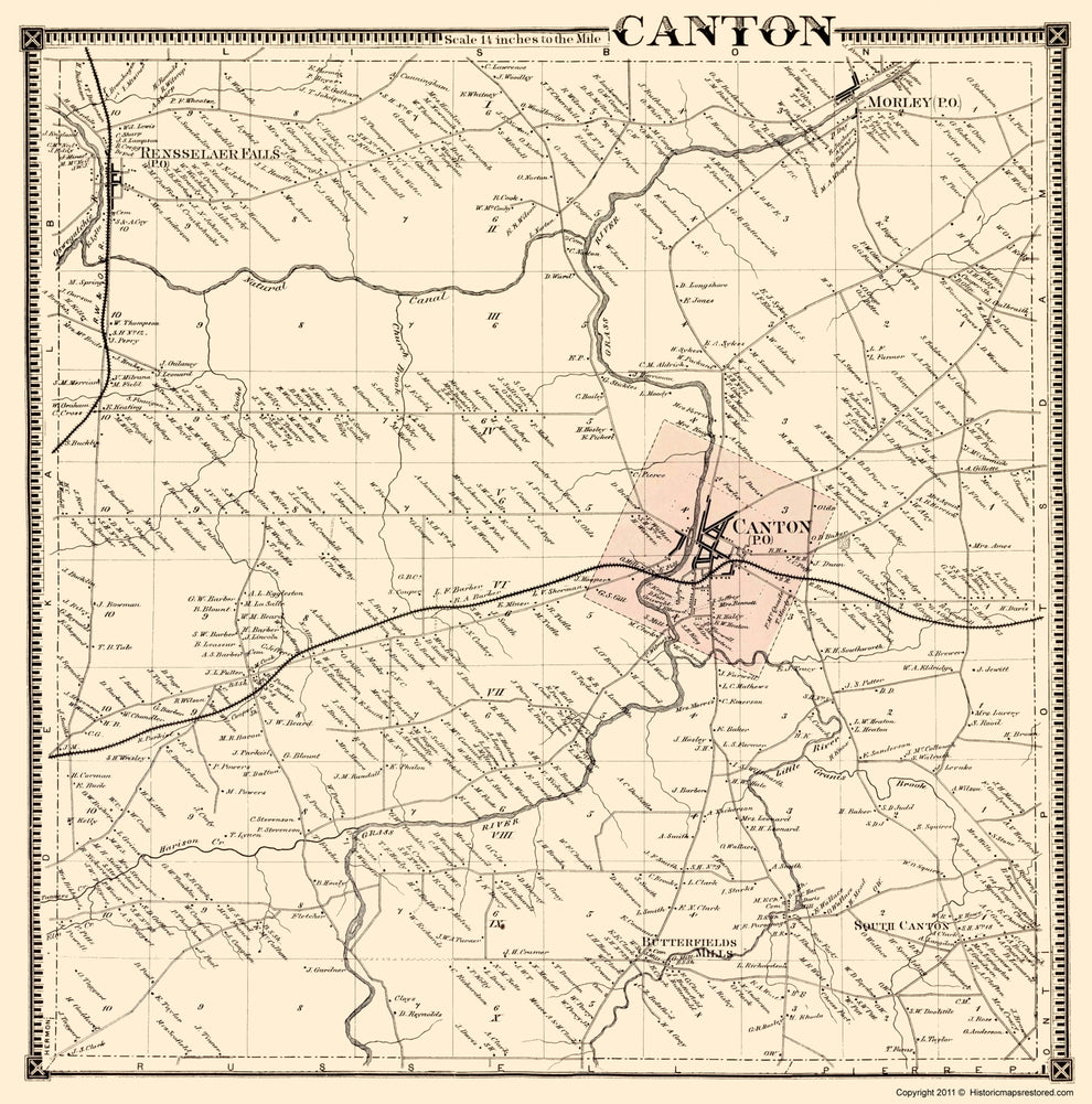 Historic City Map - Canton New York - Stone 1865 - Vintage Wall Art ...