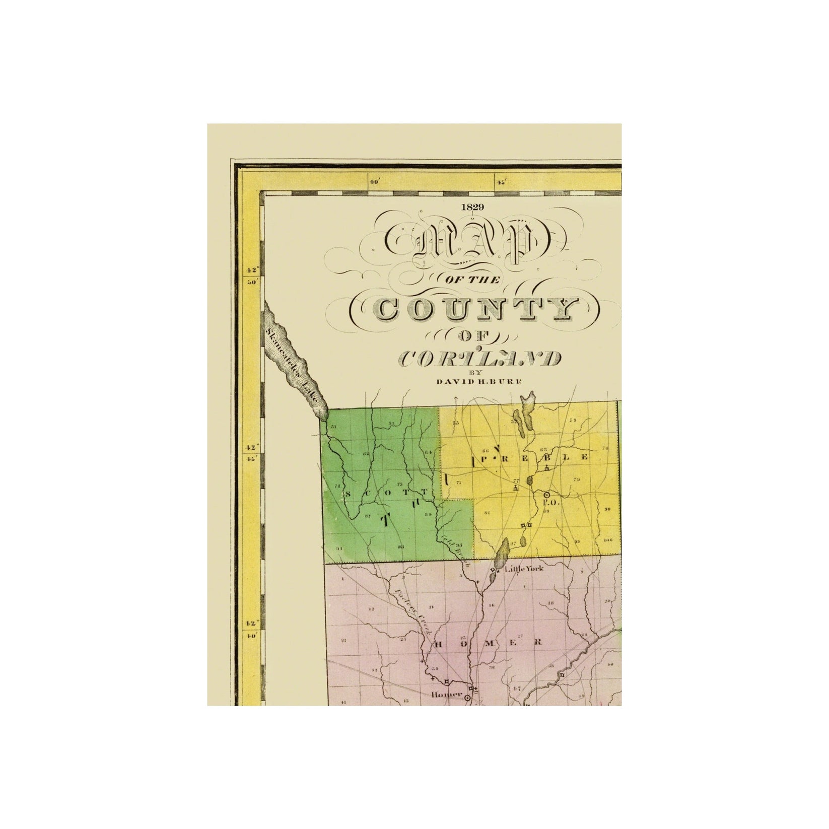 Historic County Map - Cortland County New York - Burr 1829 - 23 x 32.3 ...
