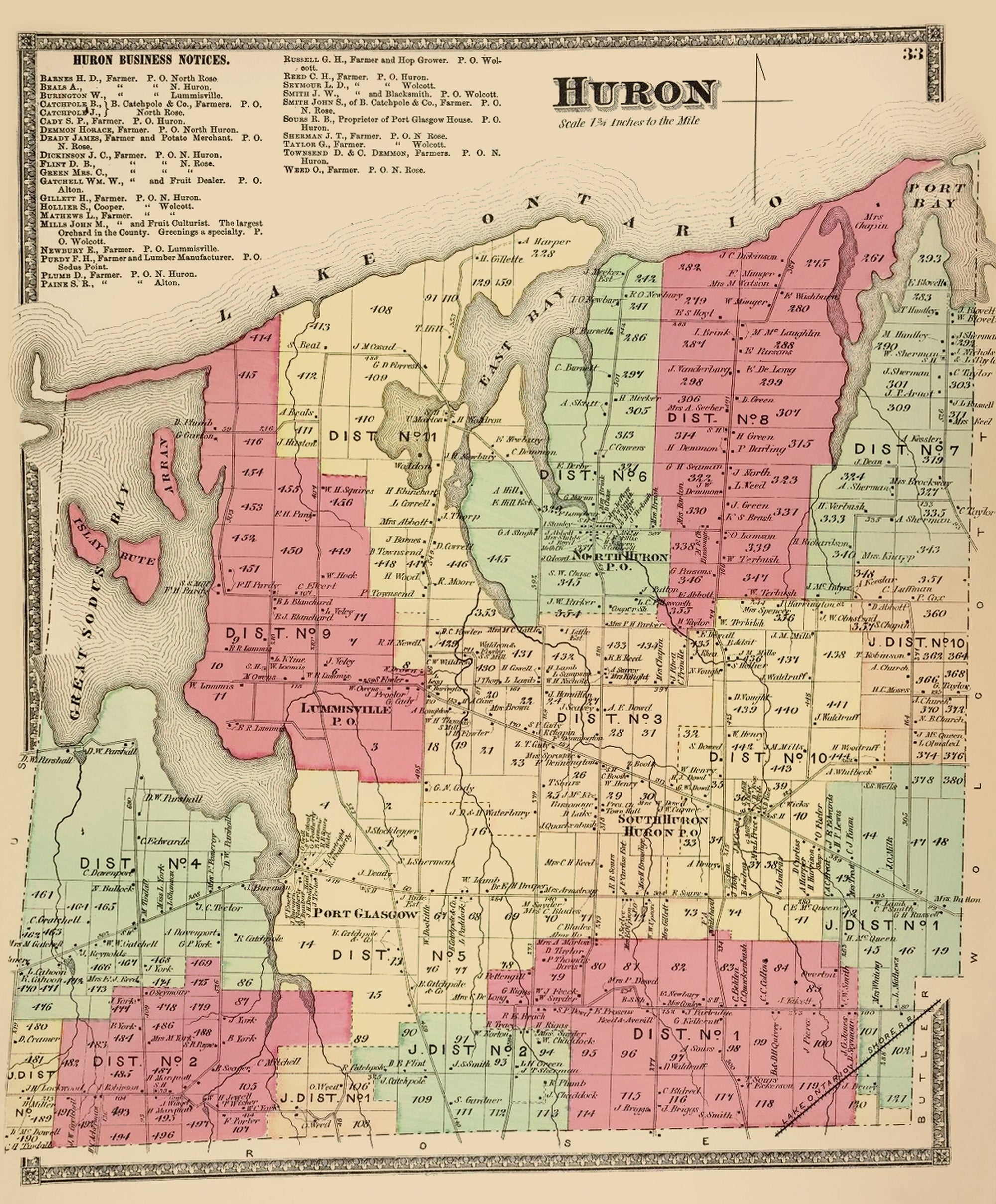 Historic City Map - Huron New York - Beers 1874 - 23 x 27.80 - Vintage ...