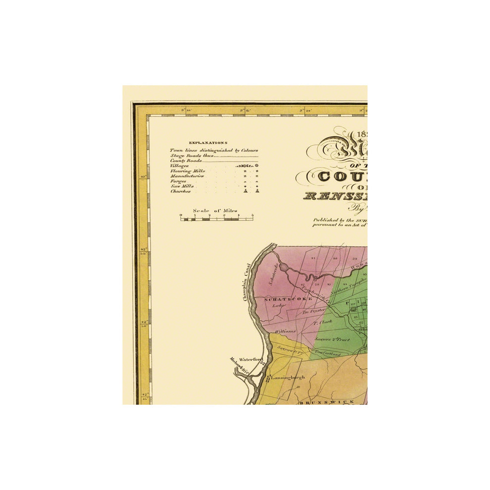 Historic County Map - Rensselaer County New York - Burr 1829 - 23 x 30 ...