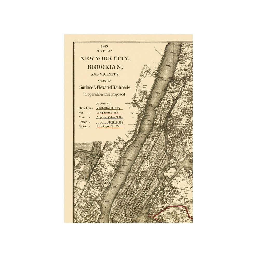 Railroad Map - New York City Brooklyn Elevated Railroad - Colton 1885 ...