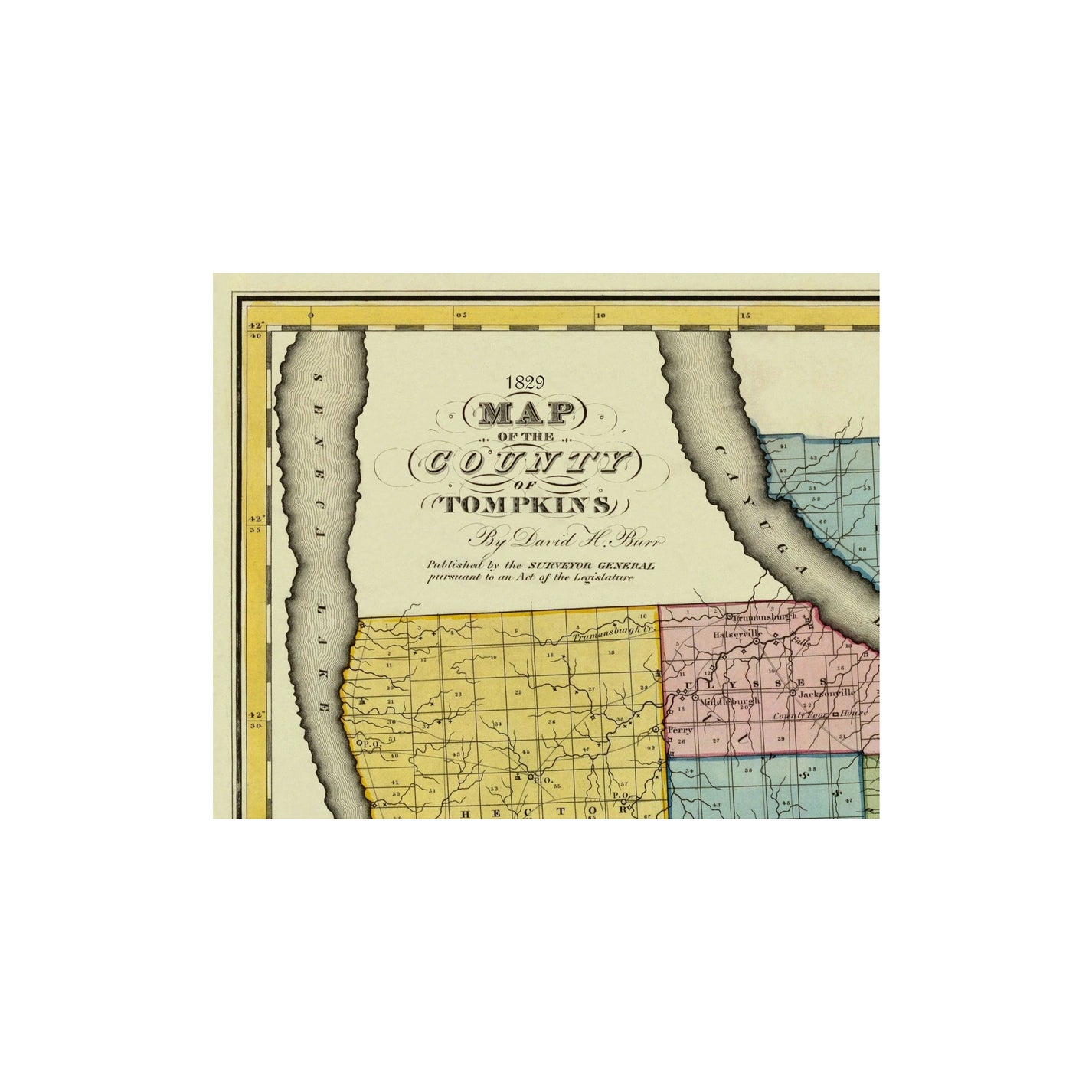 Historic County Map - Tompkins County New York - Burr 1829 - 28.06 x 2 ...