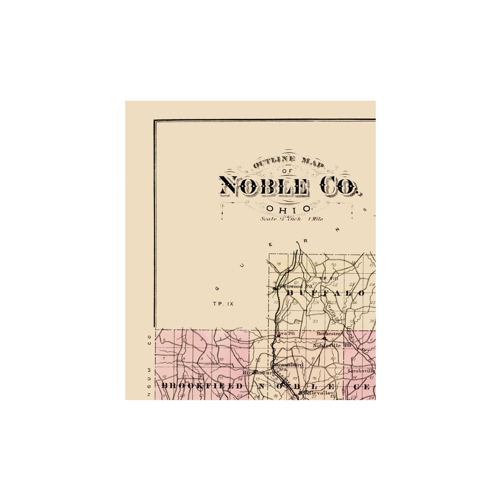 Historic County Map - Noble County Ohio - Wall 1876 - 23 x 27.49 - Vin ...