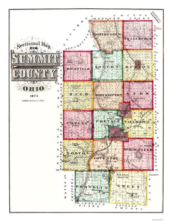 Historic County Map - Summit County Ohio - 1874 - Vintage Wall Art ...