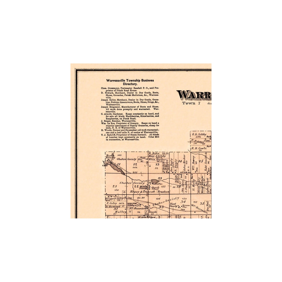 Historic City Map - Warrensville Ohio - Titus 1876 - 23 x 25.25 - Vint ...