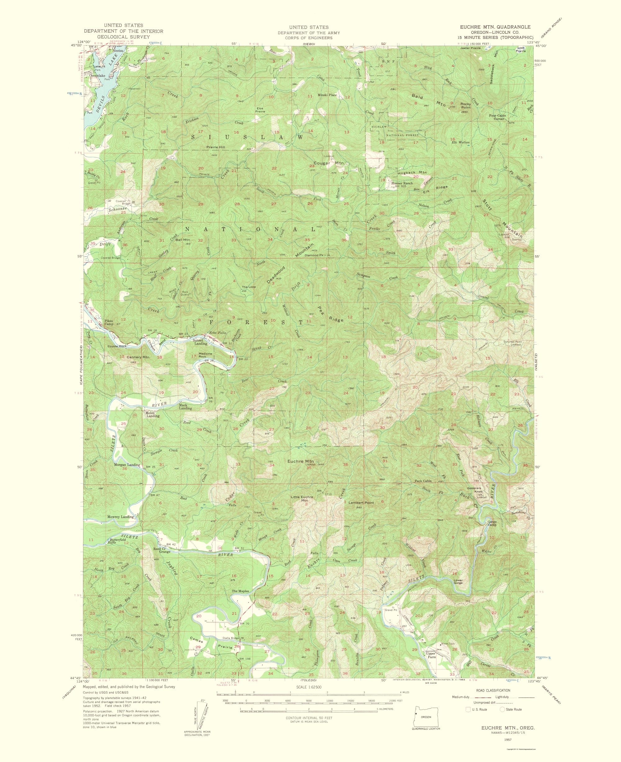 Topographical Map - Euchre Mountain Oregon Quad - USGS 1963 - 23 x 28 ...