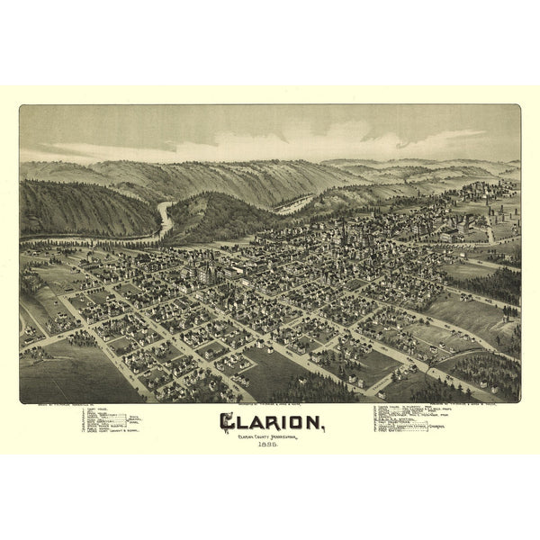 Historic Panoramic View - Clarion Pennsylvania - Moyer 1896 - Vintage ...