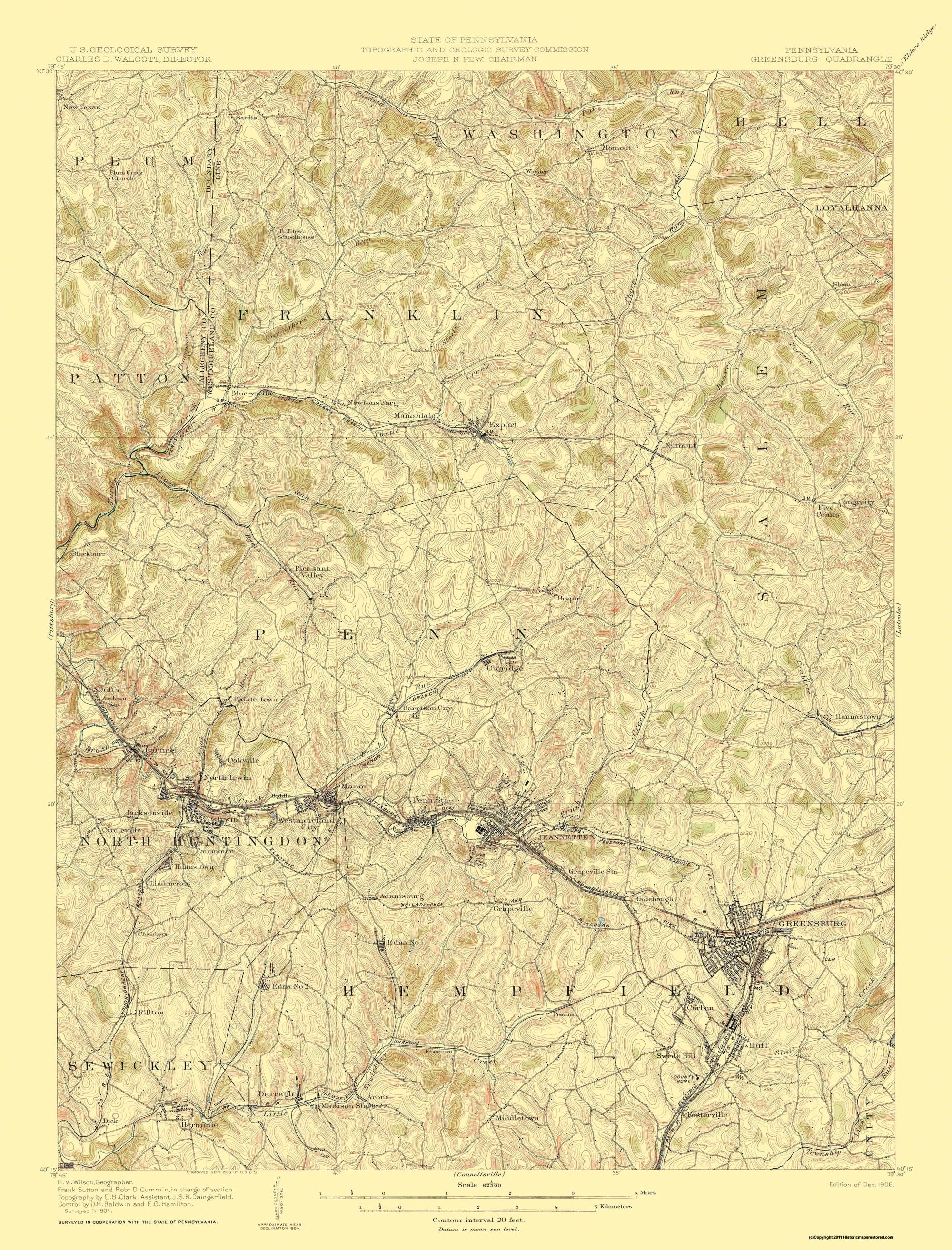 Topographical Map - Greensburg Pennsylvania Quad - USGS 1906 - 23 x 30 ...
