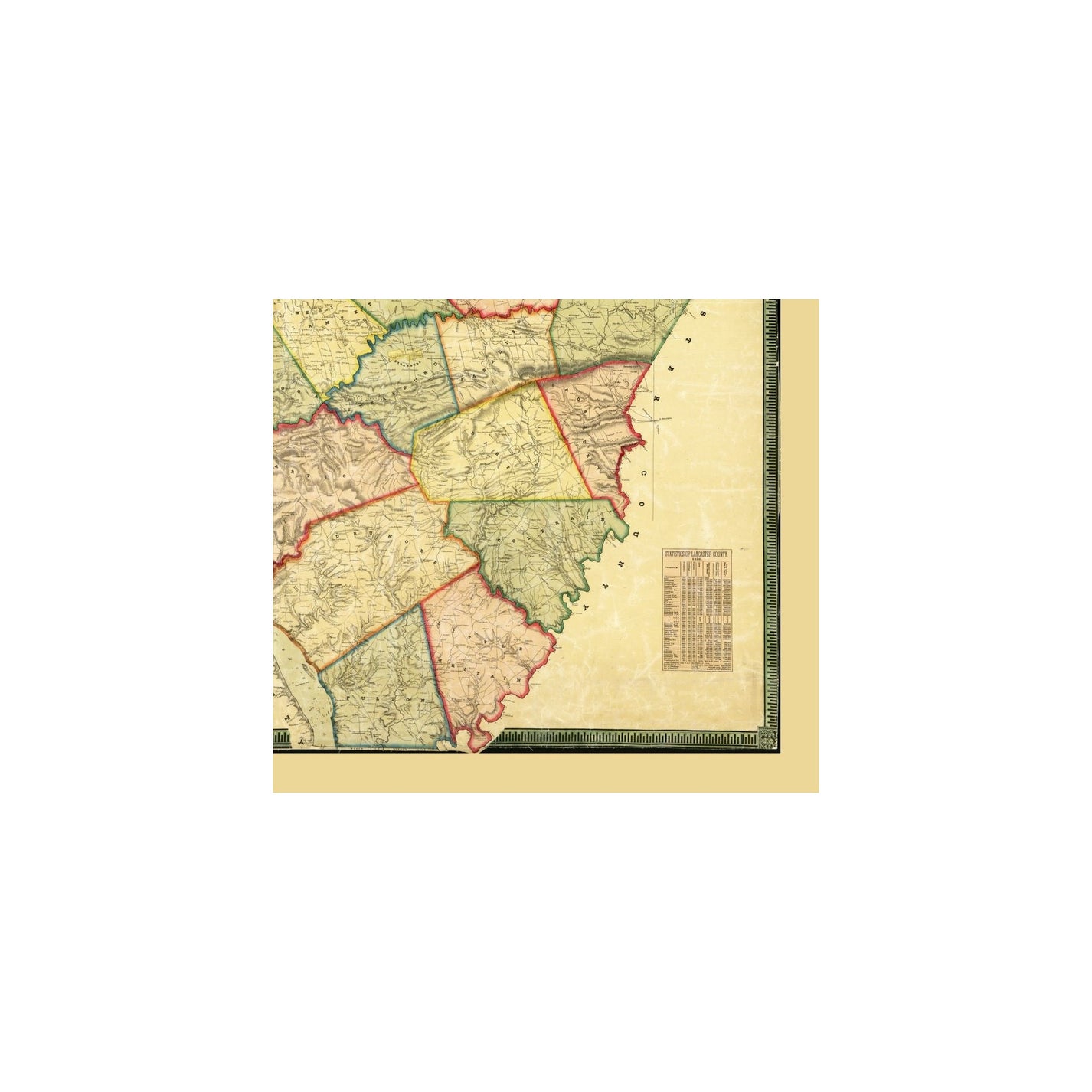 Historic County Map - Lancaster County Pennsylvania - 1851 - 25.45 x 2 ...