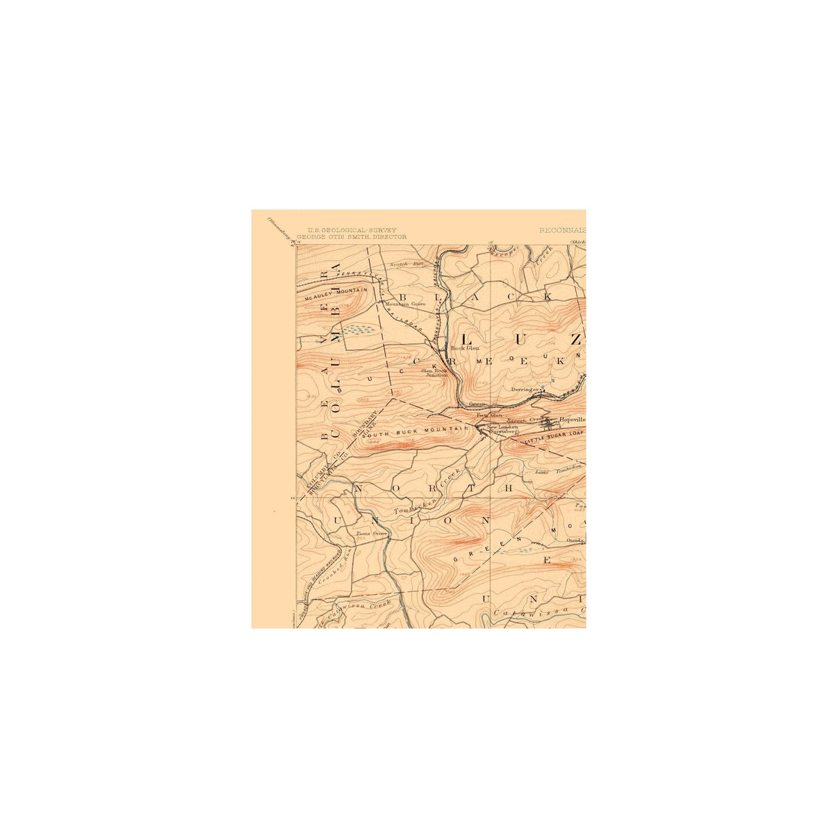Topographical Map - Mahanoy Pennsylvania Sheet - USGS 1893 - 23 x 28.7 ...