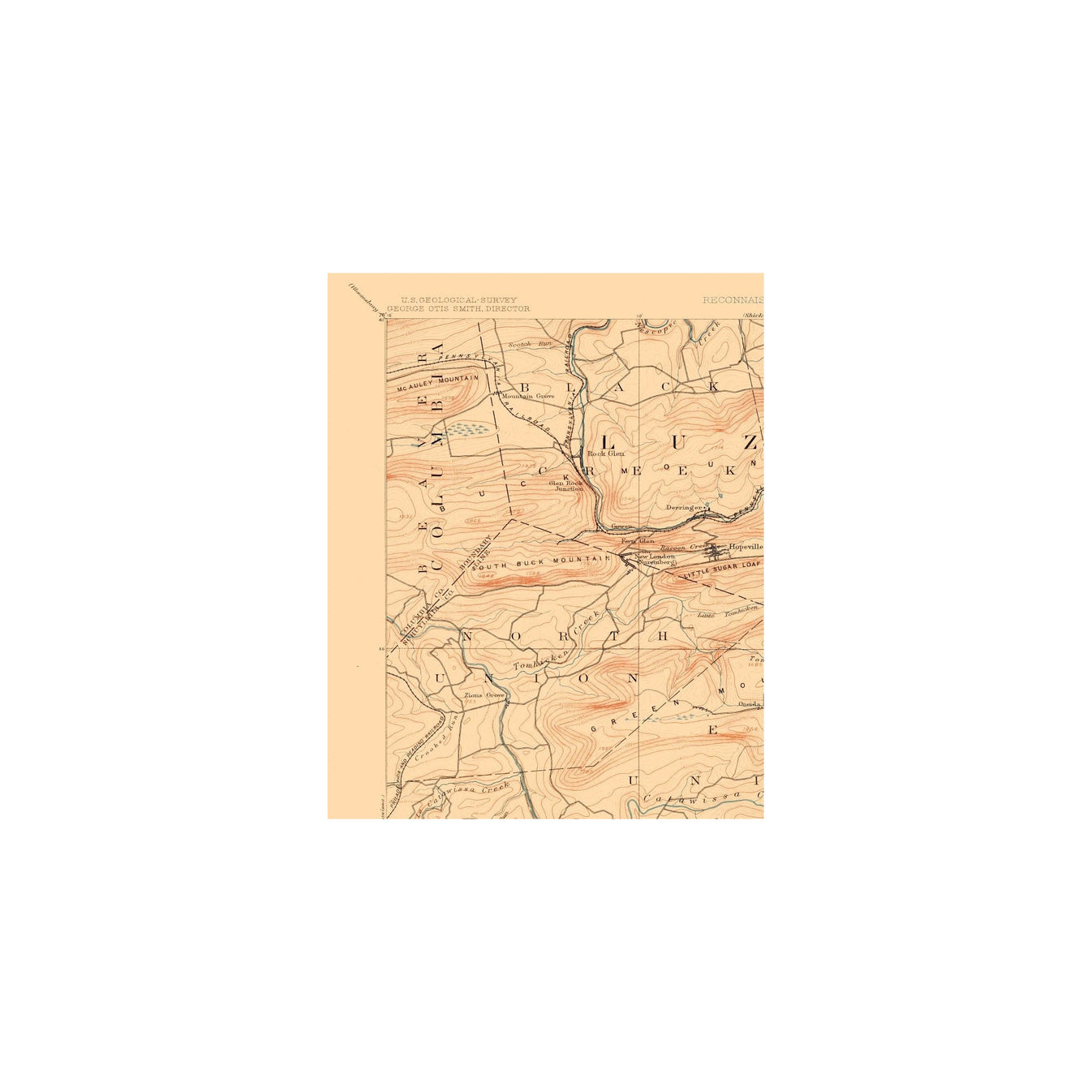 Topographical Map - Mahanoy Pennsylvania Sheet - USGS 1893 - 23 x 28.7 ...